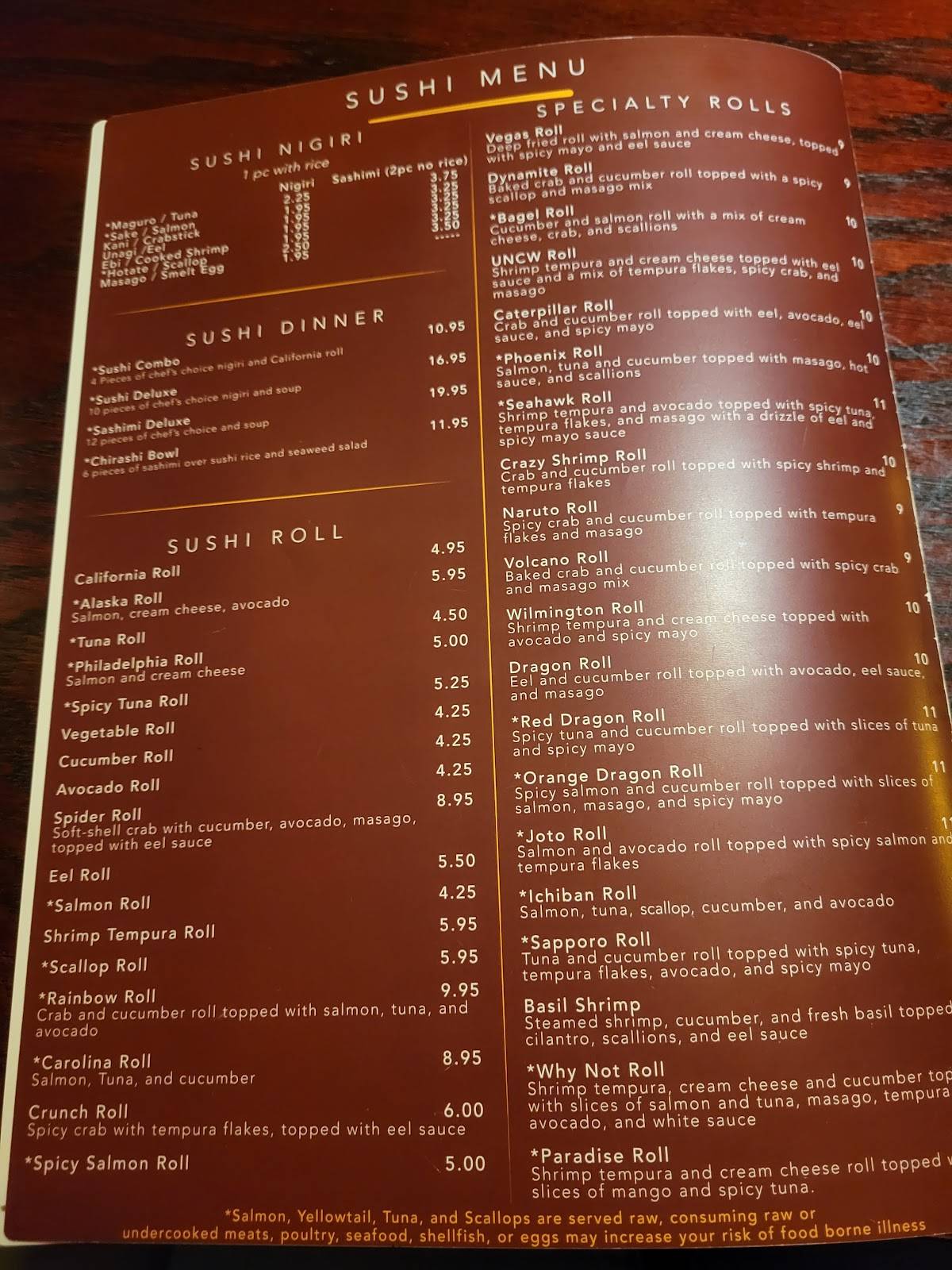 Menu at Kyoto Asian Grille restaurant, Wilmington
