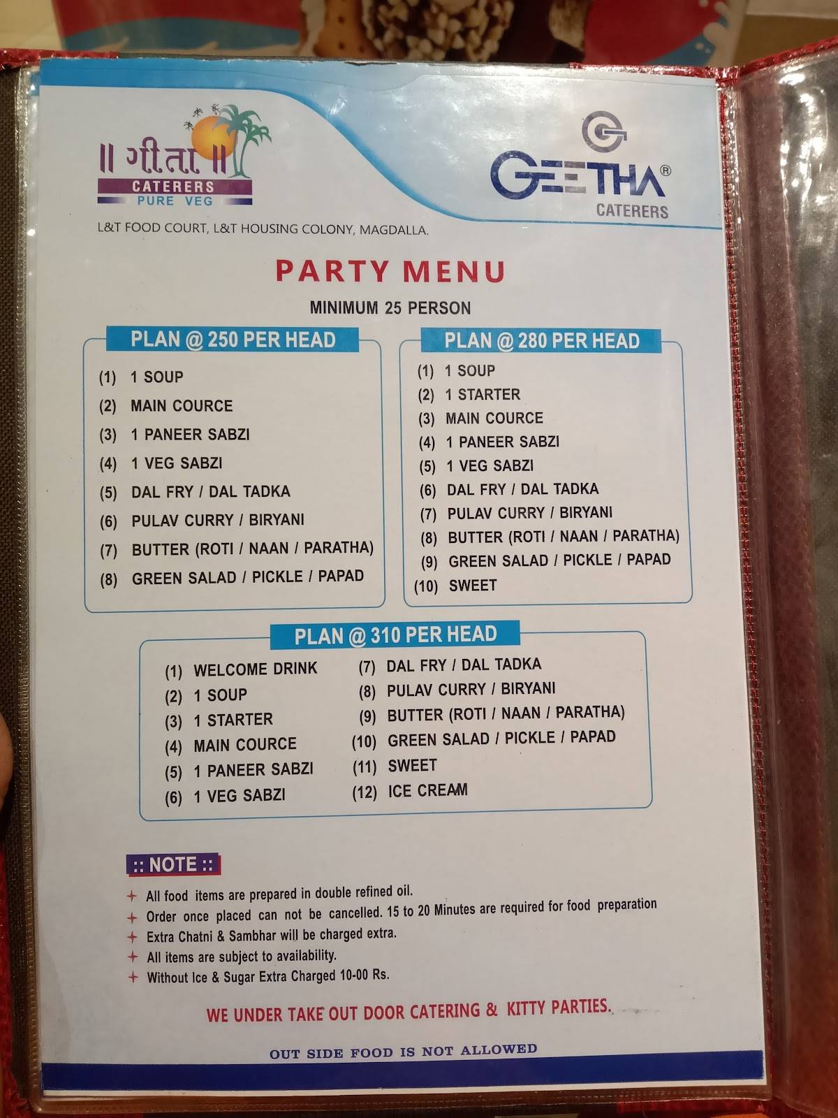 Menu at L & T Canteen, Surat