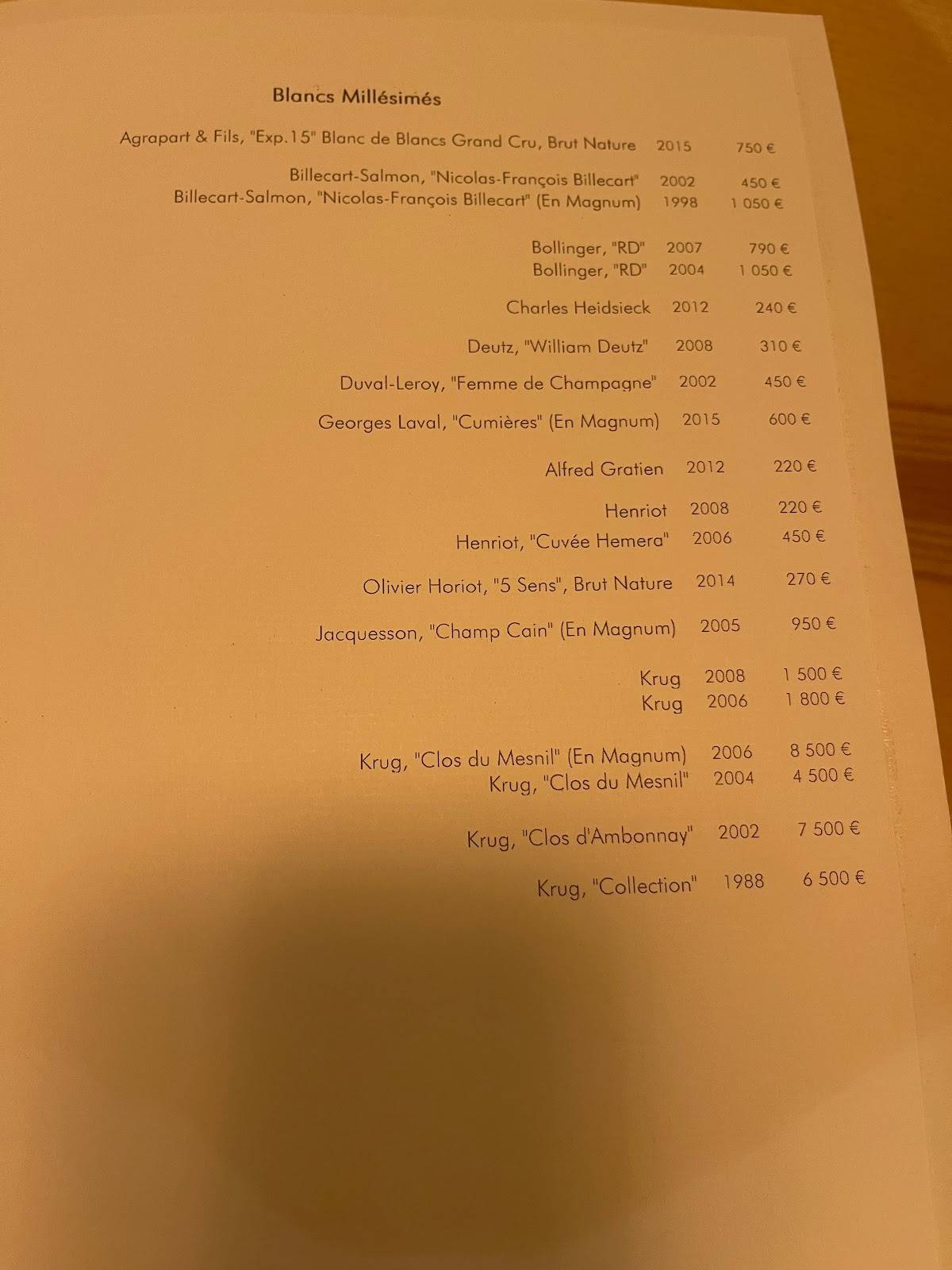 Menu at L'Abysse Paris restaurant, Paris, 8 Av. Dutuit
