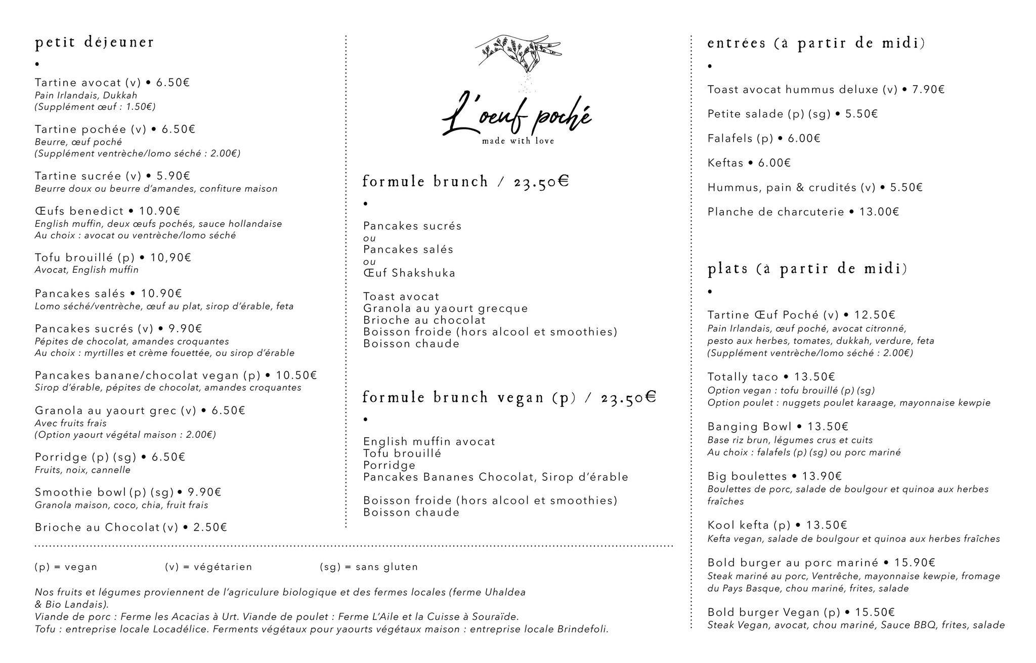 Menu au L'Oeuf Poché restaurant, Bidart