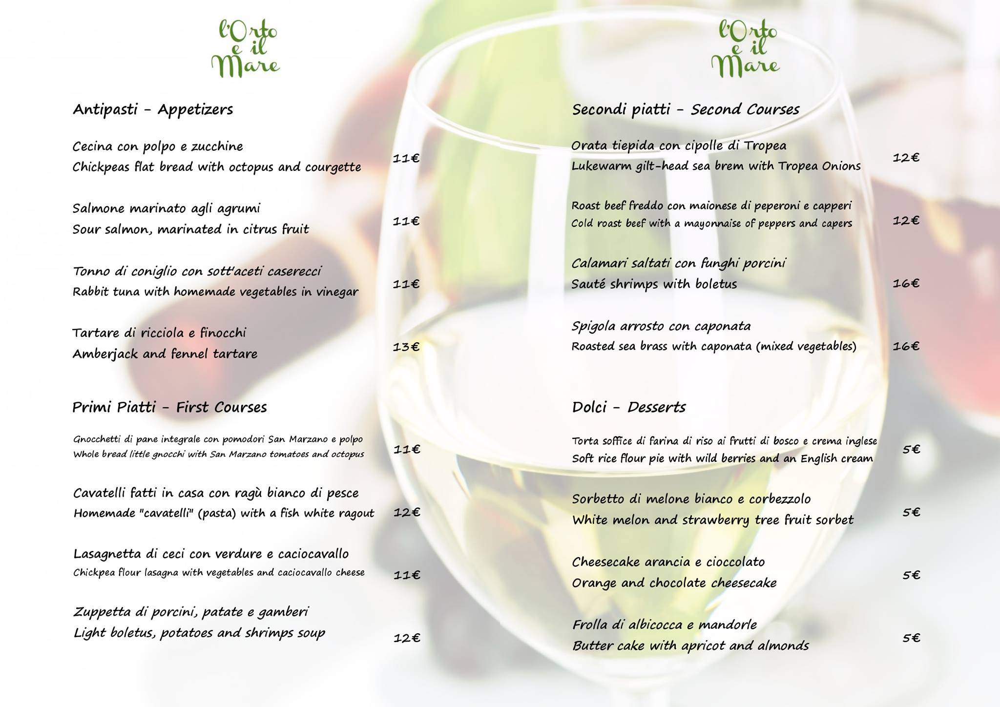 Menu at L'Orto e il Mare restaurant, Iseo