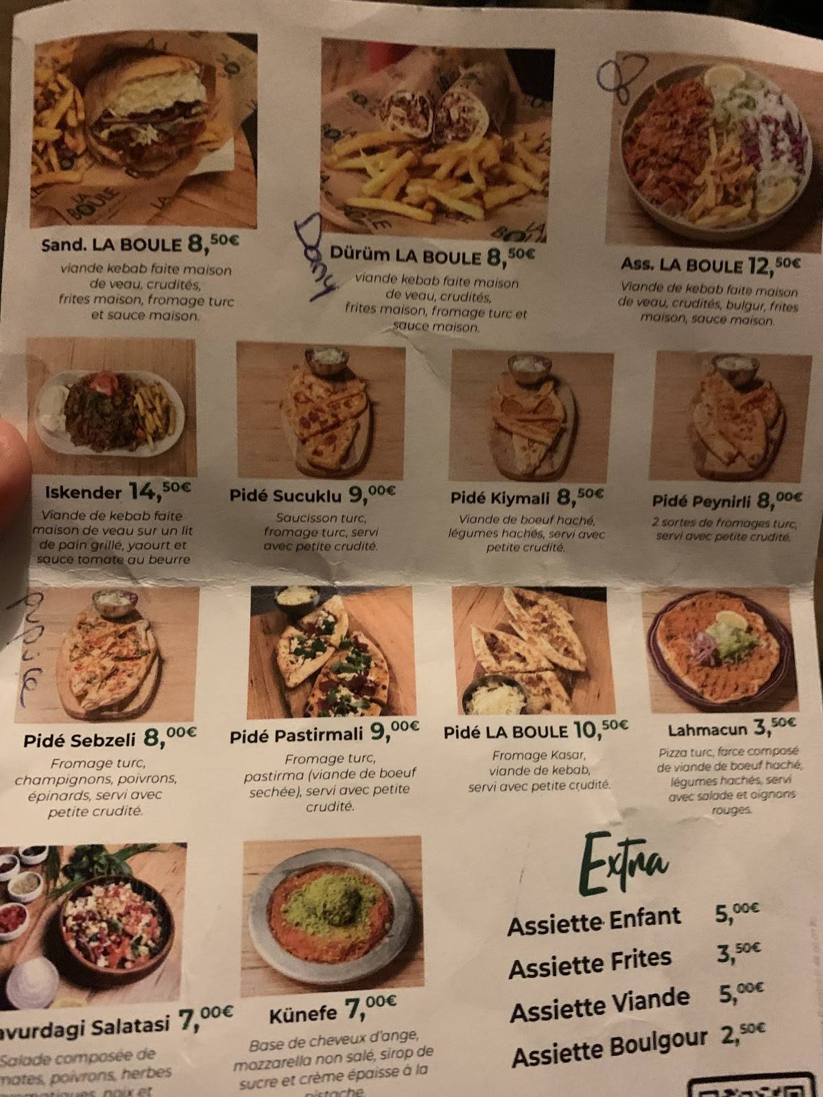Menu au La Boule Maitre Kebabier fast food, Drancy