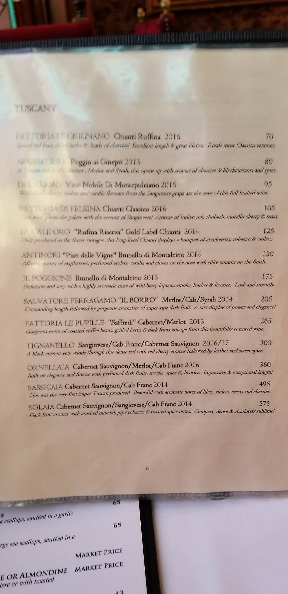 Menu at La Castile steakhouse, Mississauga