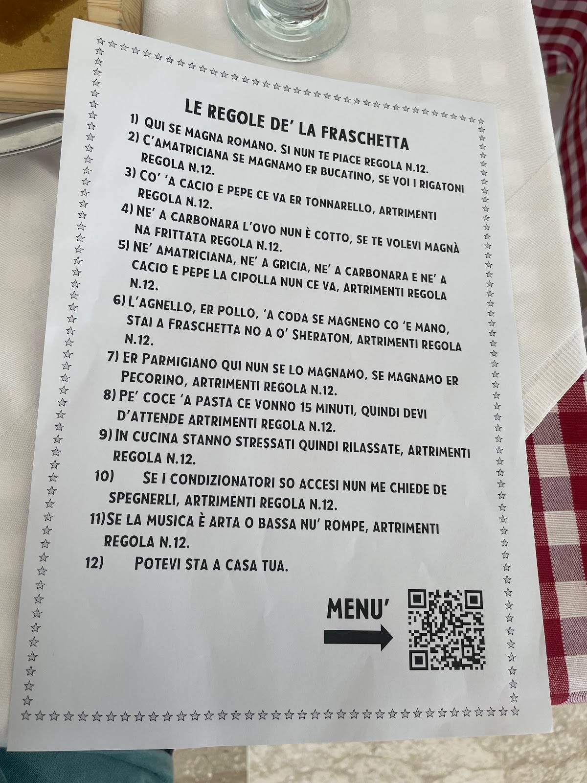 Menu da La Fraschetta Dar Patata ristorante, Cervaro