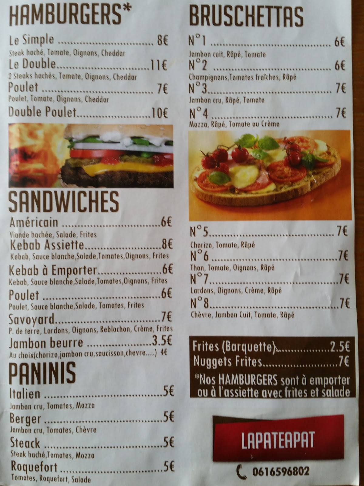 Menu at La Pâte à Pat restaurant, Les Mées