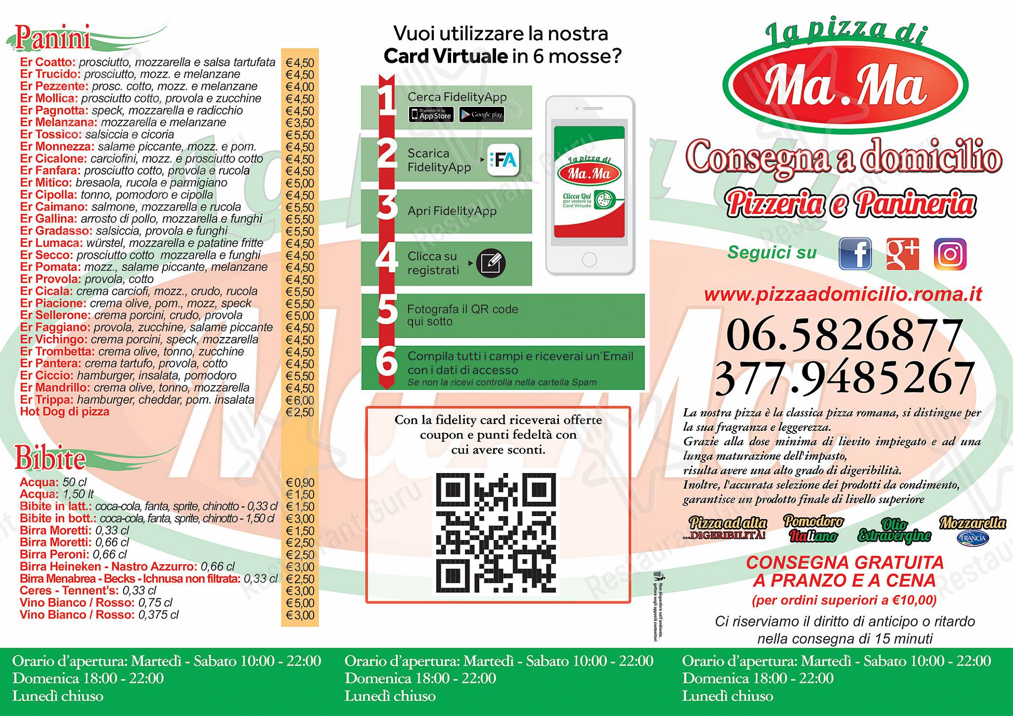 Menu da La Pizza di Ma.Ma pizzeria, Roma