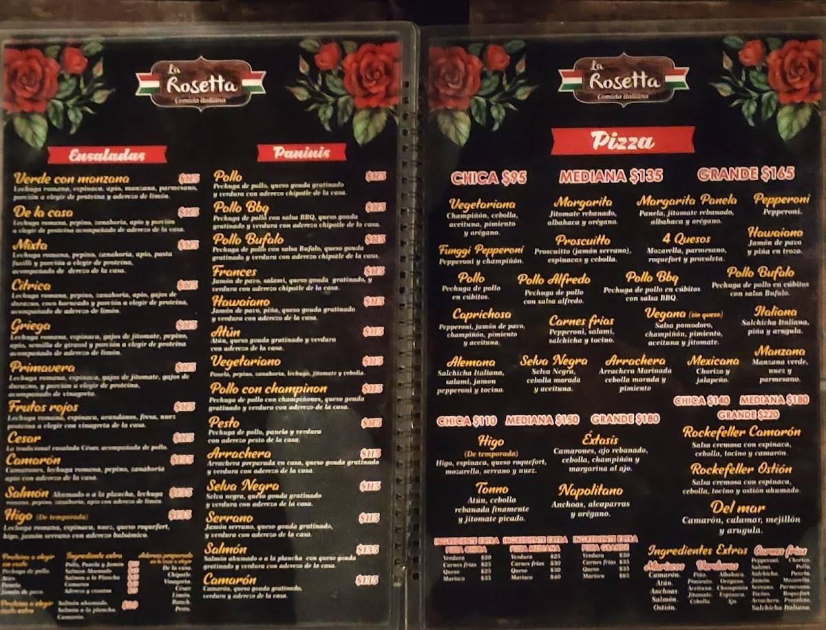Carta del restaurante La Rosetta Planta Alta, San Pedro Tlaquepaque