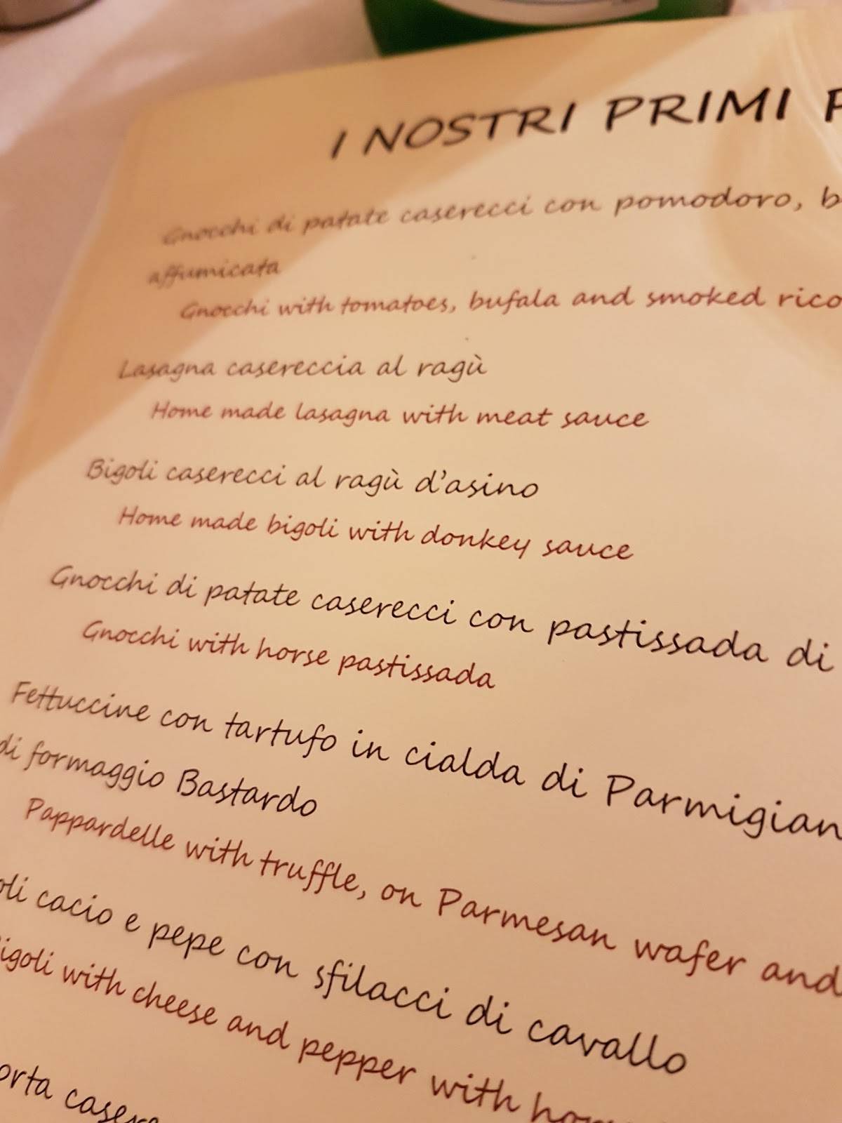 Menu at La Vecia Mescola restaurant, Verona