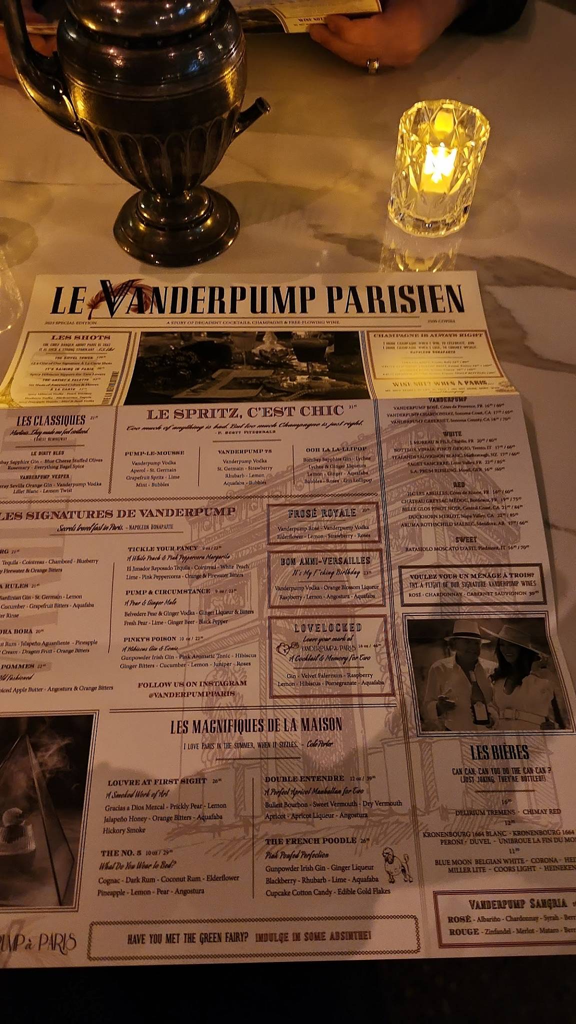 Menu at Vanderpump à Paris pub & bar, Las Vegas