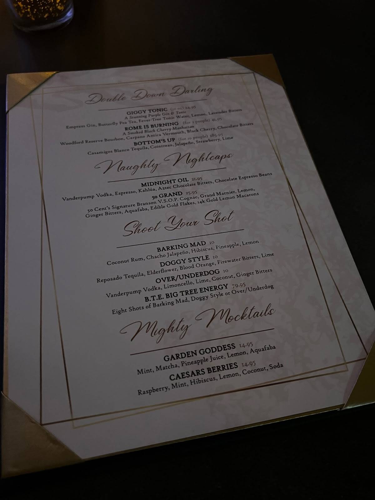 Menu at Vanderpump à Paris pub & bar, Las Vegas