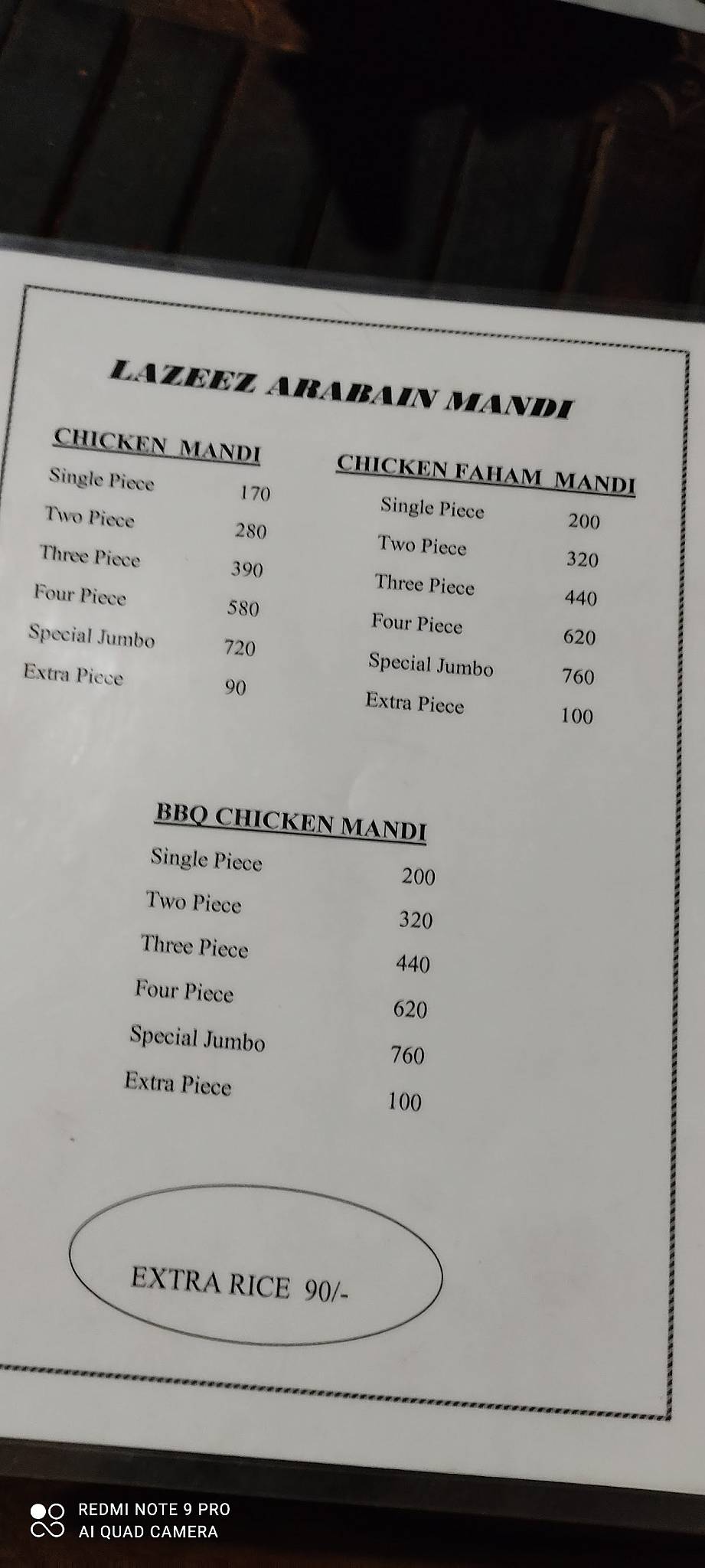 Menu at Lazeez Arabian Mandi & Shawarma, Hyderabad
