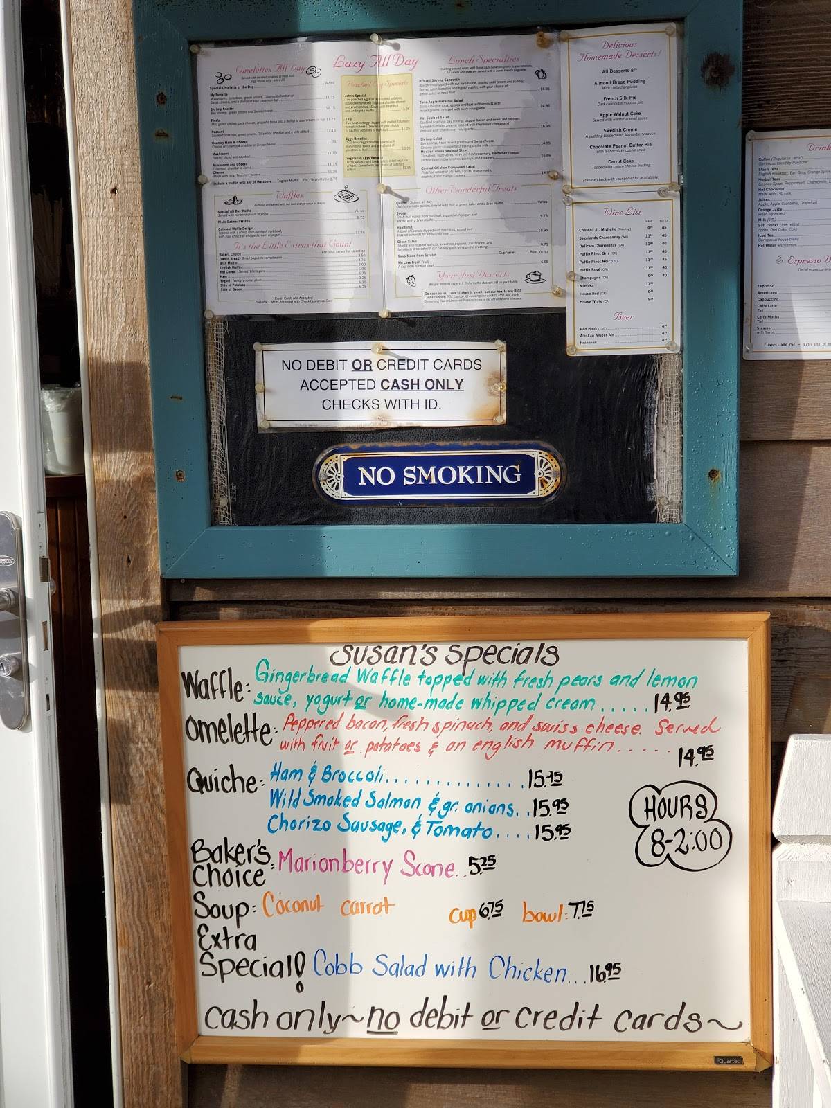 Menu at Lazy Susan Cafe, Cannon Beach