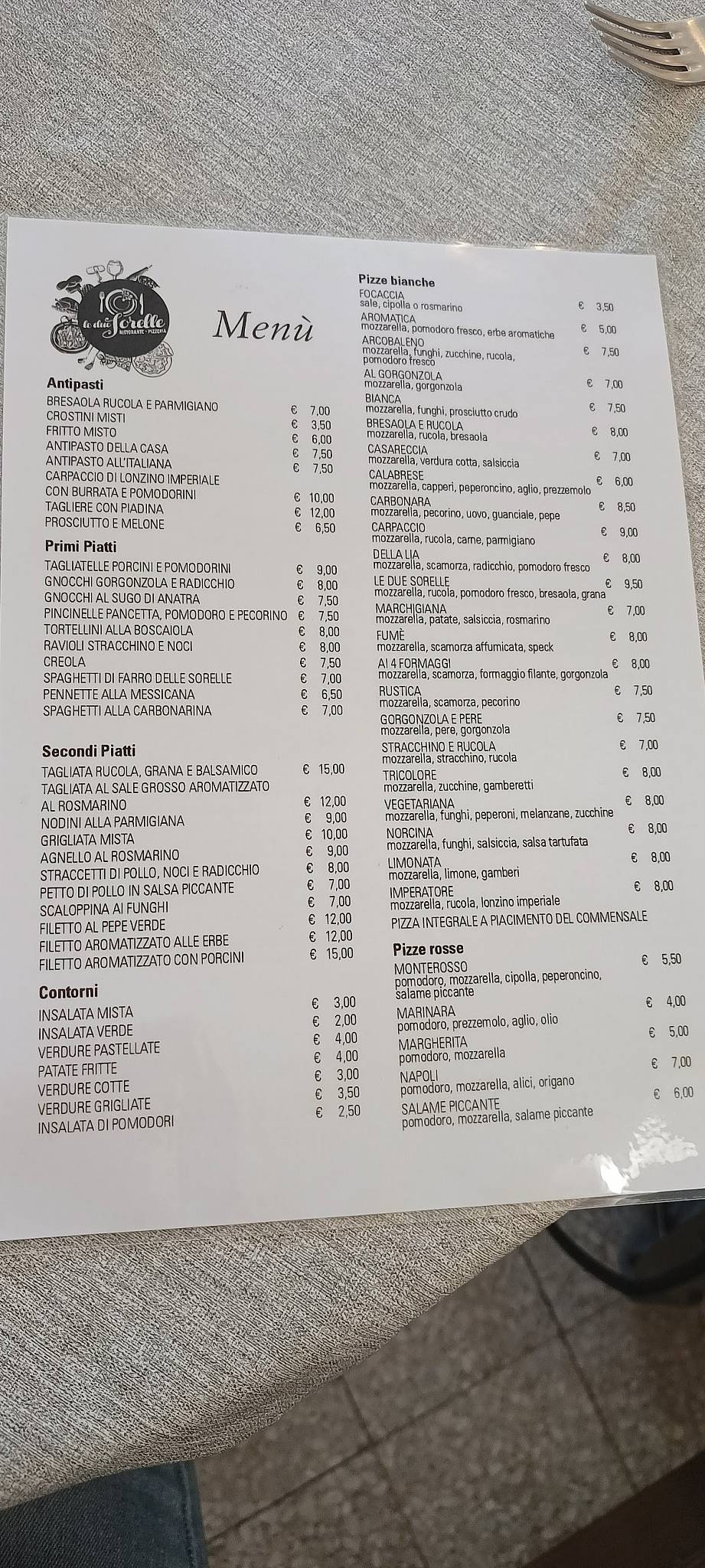 Menu da Ristorante Pizzeria Le Due Sorelle, Rotondo