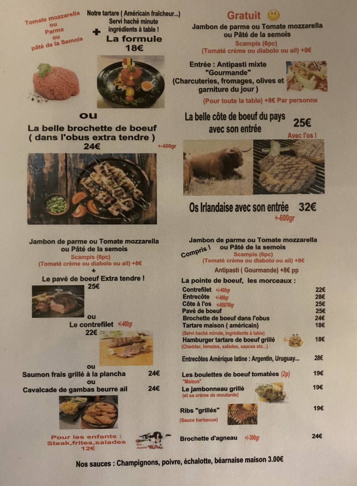 Menu au Le Grill de l’Entrecôte, Charleroi, Chau. de Thuin 95