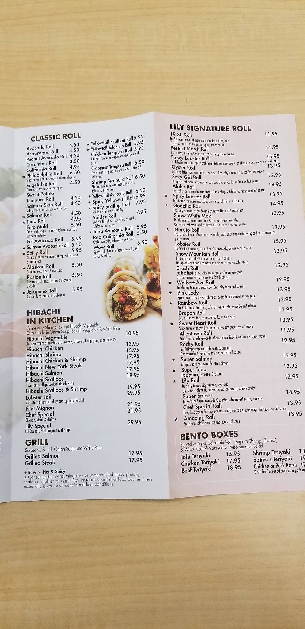 Menu at Lily Sushi Grill restaurant, Allentown