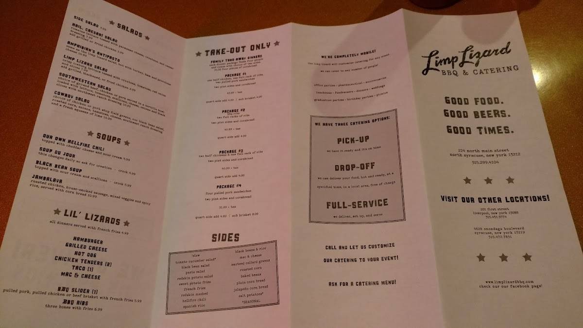 Menu at Limp Lizard Roadside Cantina BBQ, North Syracuse