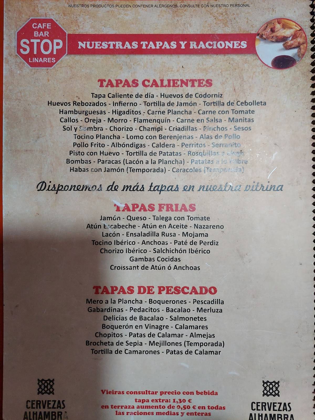 Carta de Bar STOP, Linares