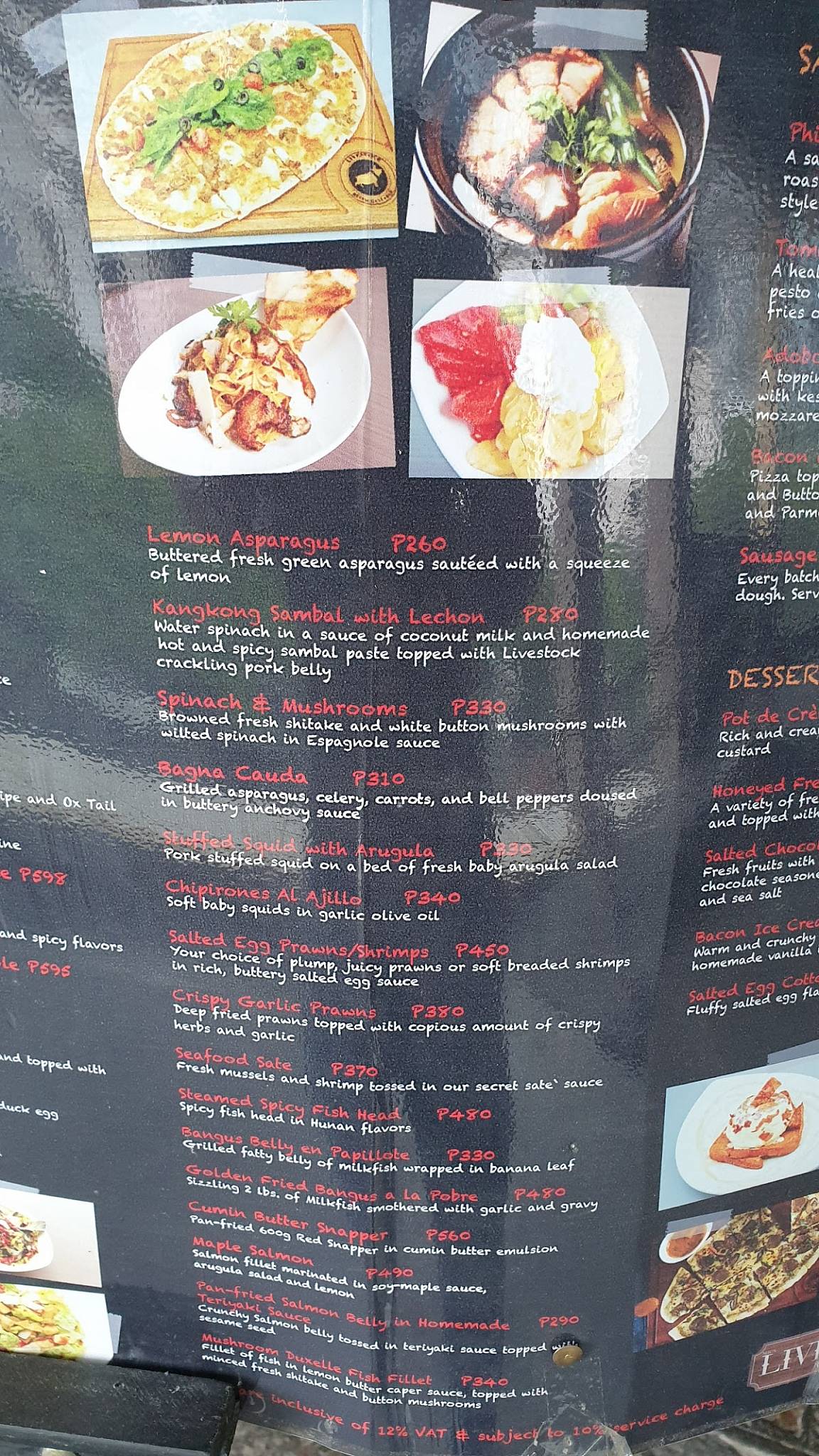 Menu at Livestock restaurant, Taguig