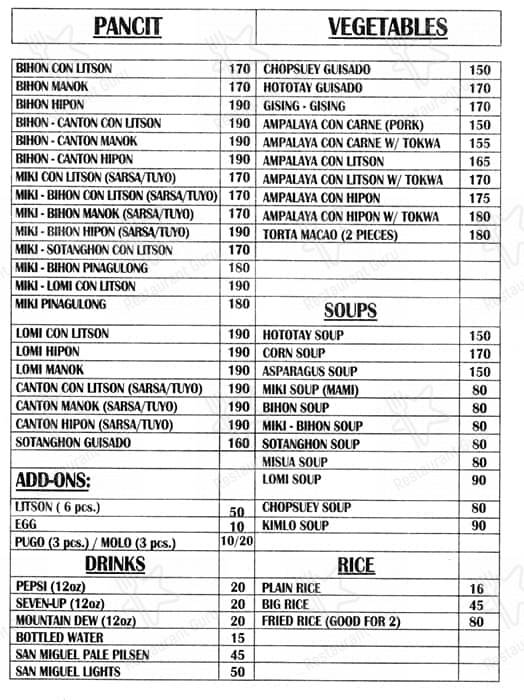 Menu at Lola Helen Panciteria restaurant, Marikina, 425 J. P. Rizal St
