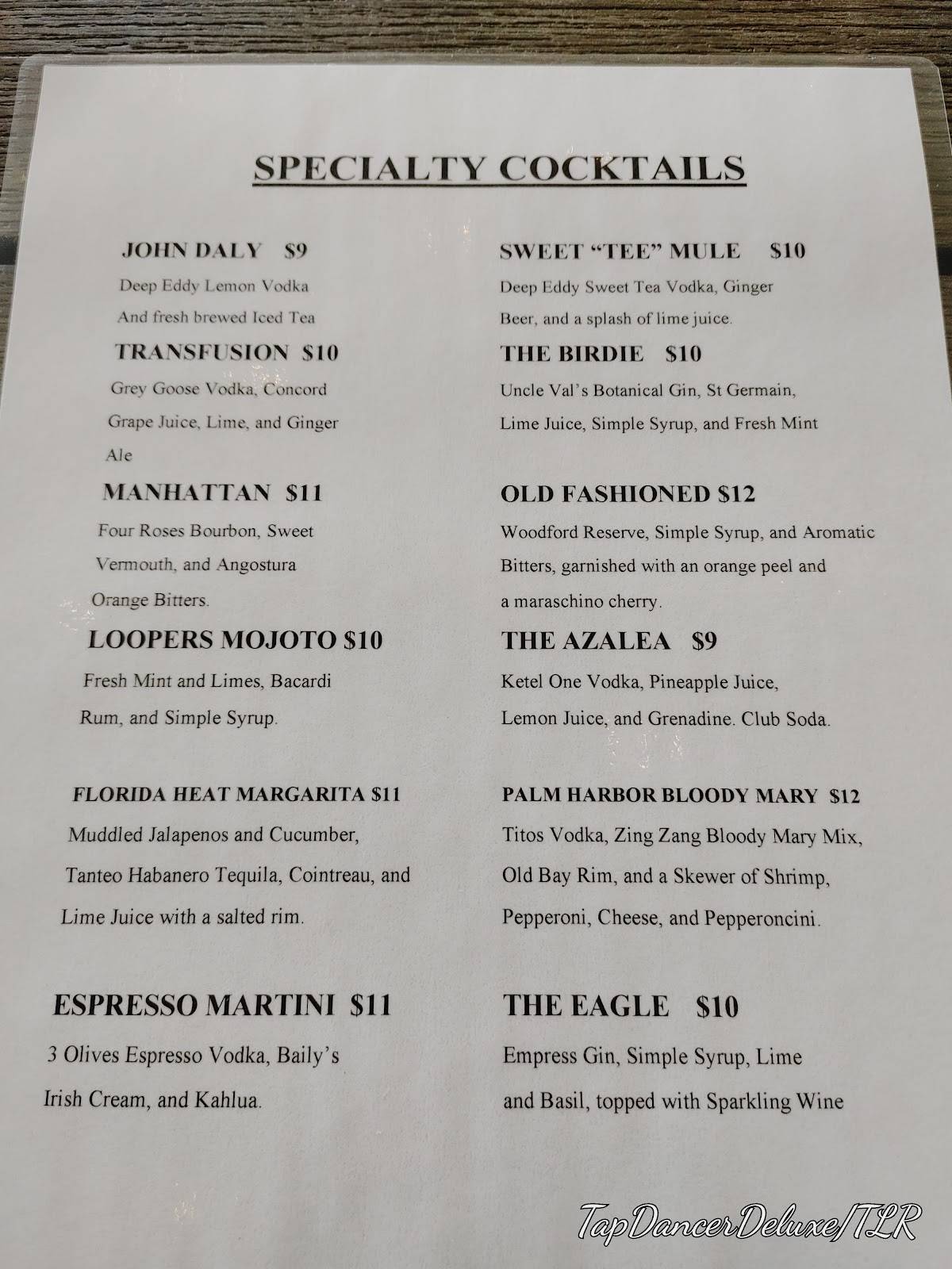 Menu at Loopers Par & Grille restaurant, Palm Coast