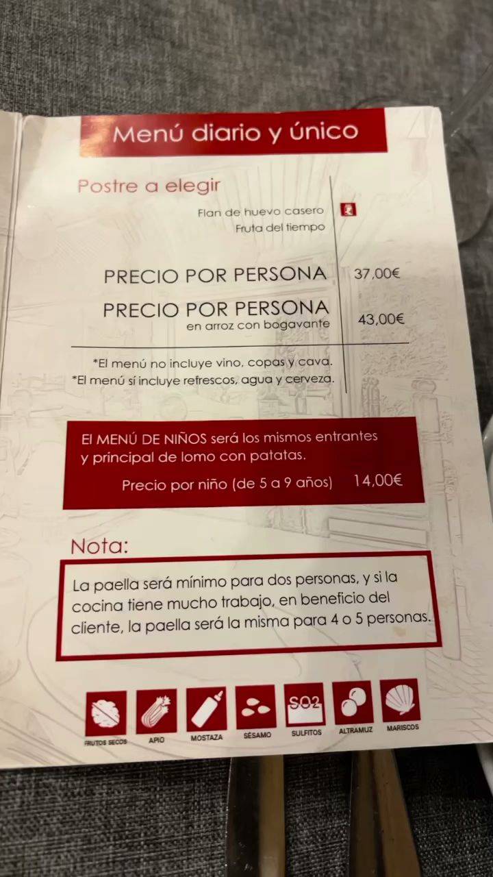Carta del restaurante Los Arroces del Segis, Madrid