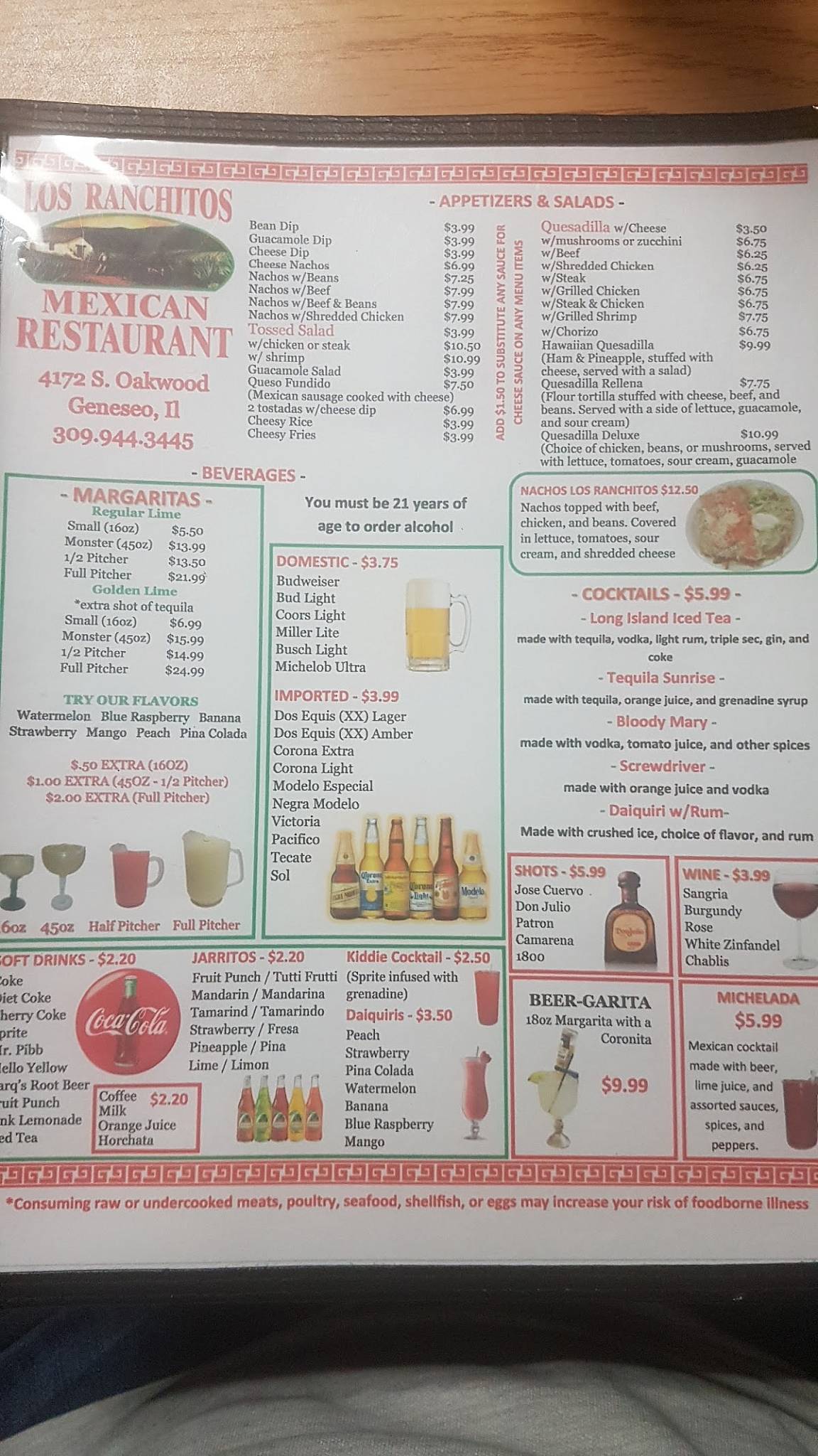 Menu at Los Ranchitos Mexican Restaurant, Geneseo