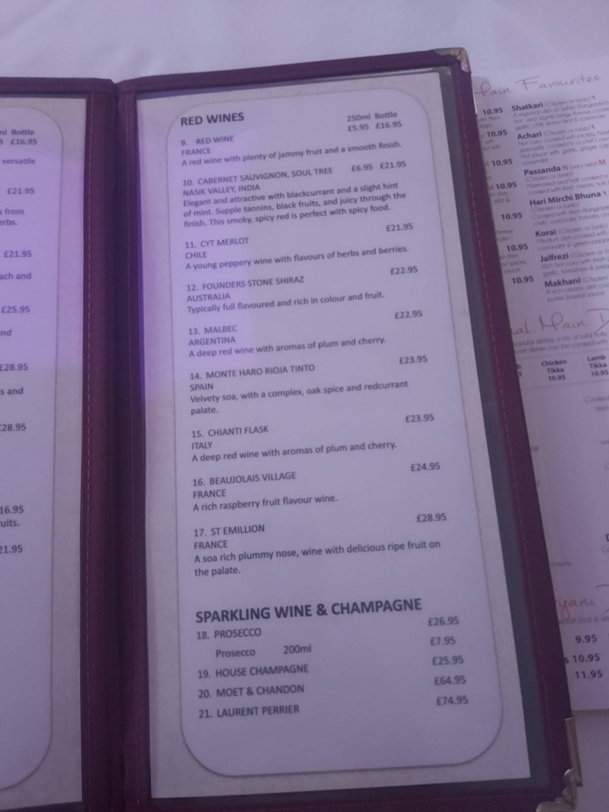 Menu at Lounge India restaurant, Royston