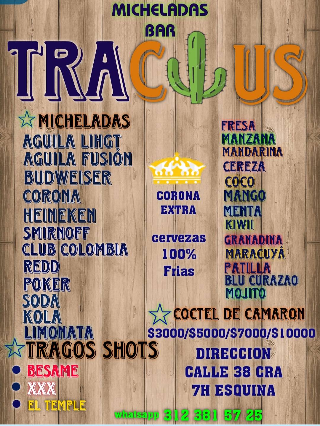 Carta de MICHELADAS BAR TRACTUS, Riohacha