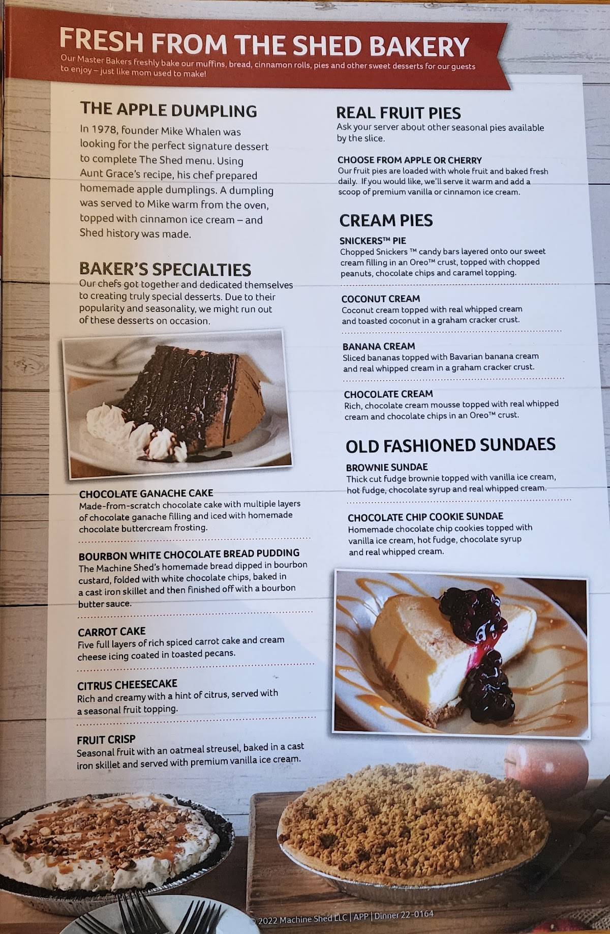 Menu at Machine Shed Restaurant Appleton, Appleton