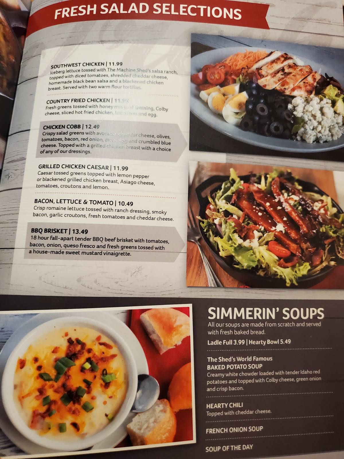 Menu at Machine Shed Restaurant Appleton, Appleton