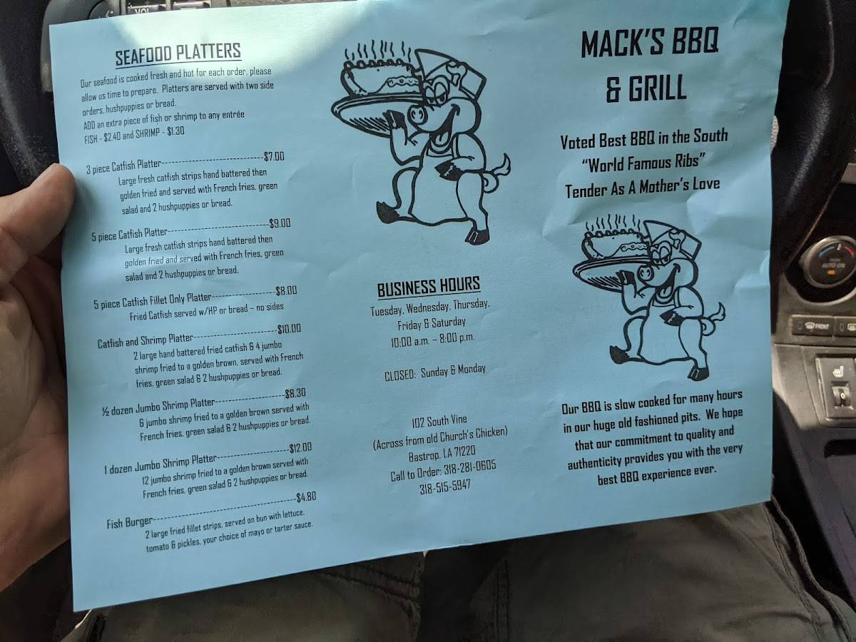 Menu at Mack's Bar-B-Que & Grill, Bastrop