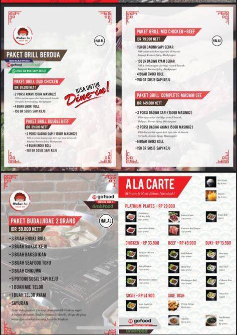 Menu at Madam Lee Kbbq Grand Wisata, Bekasi Regency