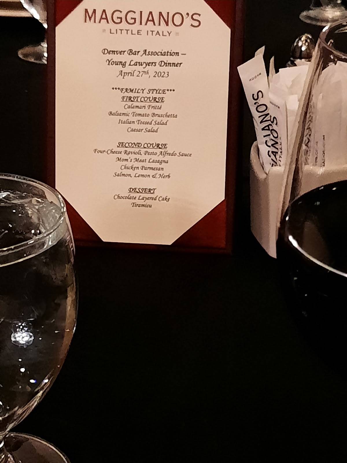 Menu at Maggiano's Little Italy pub & bar, Denver, Pavilions Mall