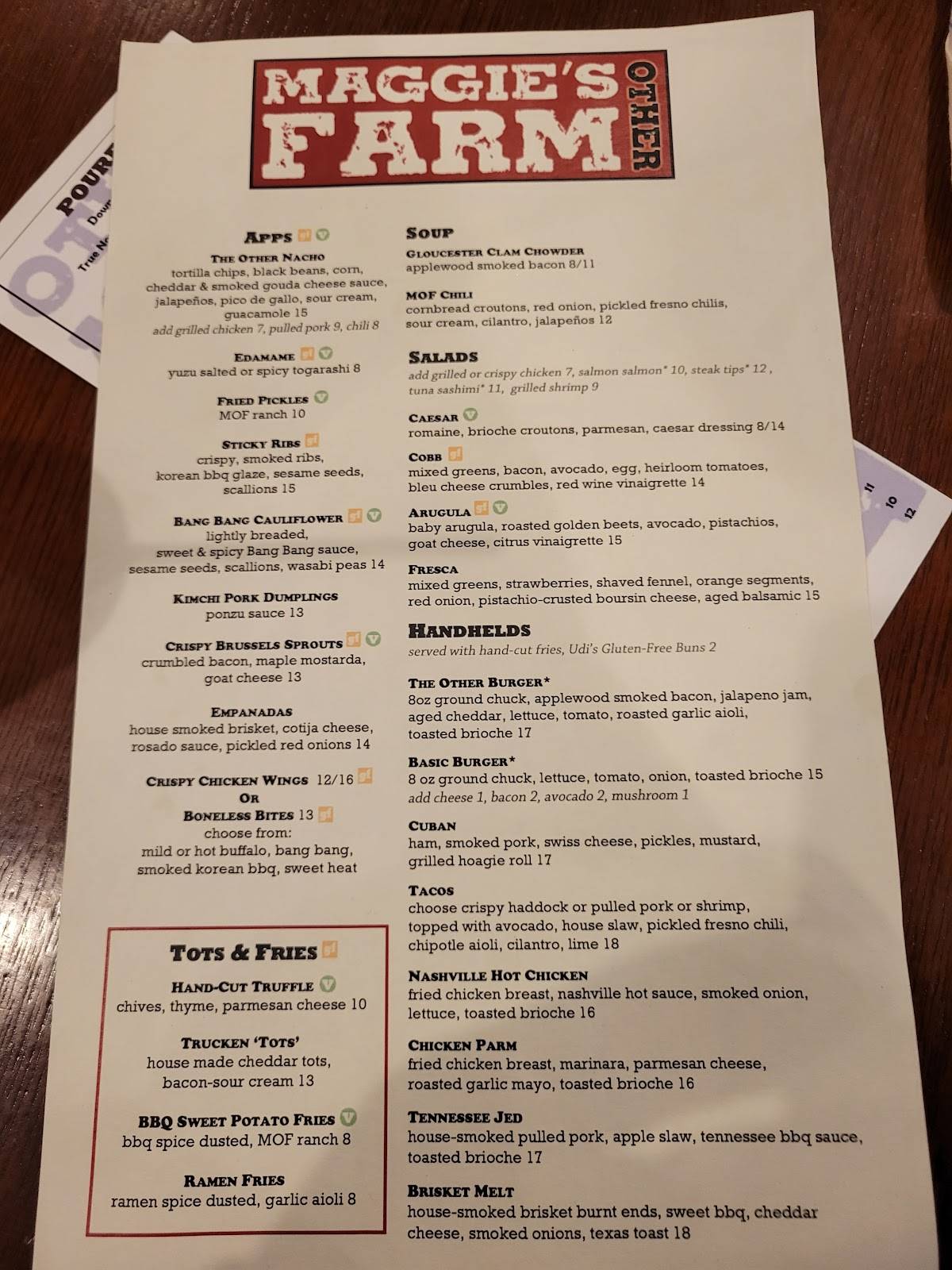 Menu at Maggie's Other Farm restaurant, Billerica