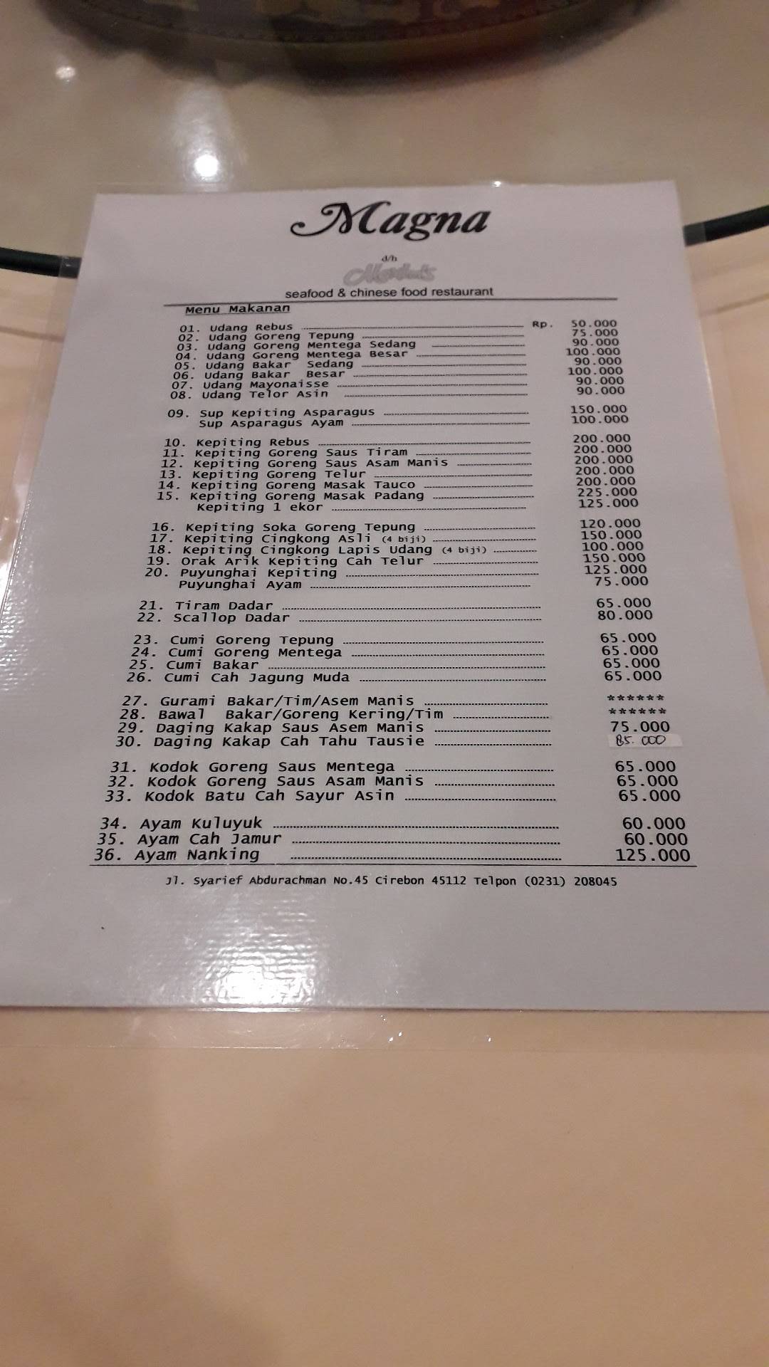 Menu at Magna Resto Cirebon restaurant, Cirebon