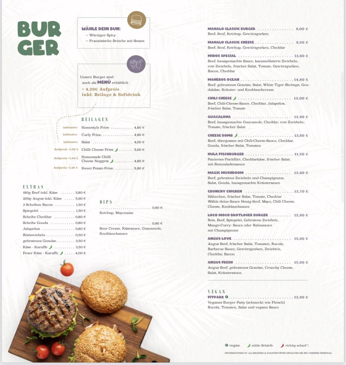 Speisekarte von Mahalo Restaurant & Catering Burger, Bowls & Hot Stone ...