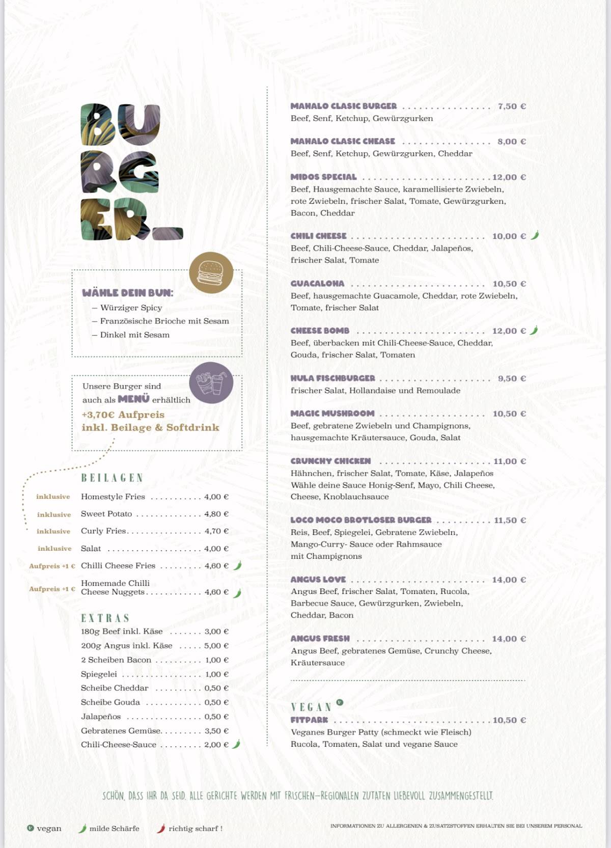 Speisekarte von Mahalo Restaurant & Catering Burger, Bowls & Hot Stone ...