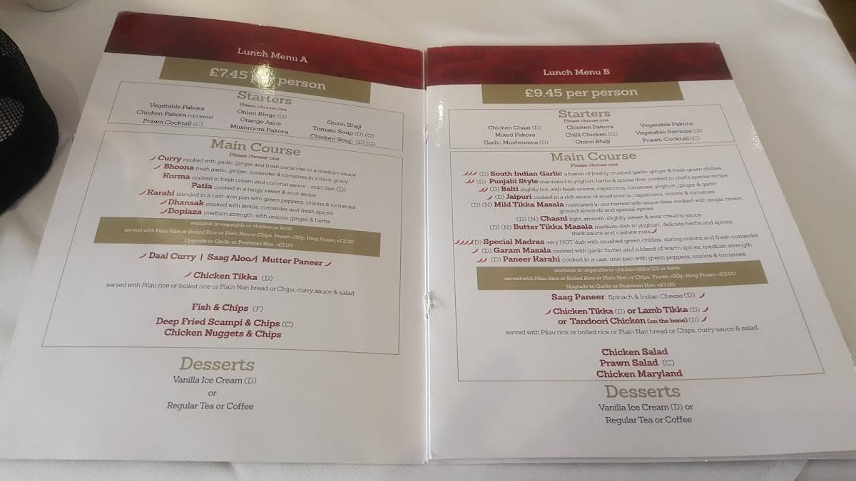 Menu at Maharaja Authentic Indian Cuisine restaurant, Stirling