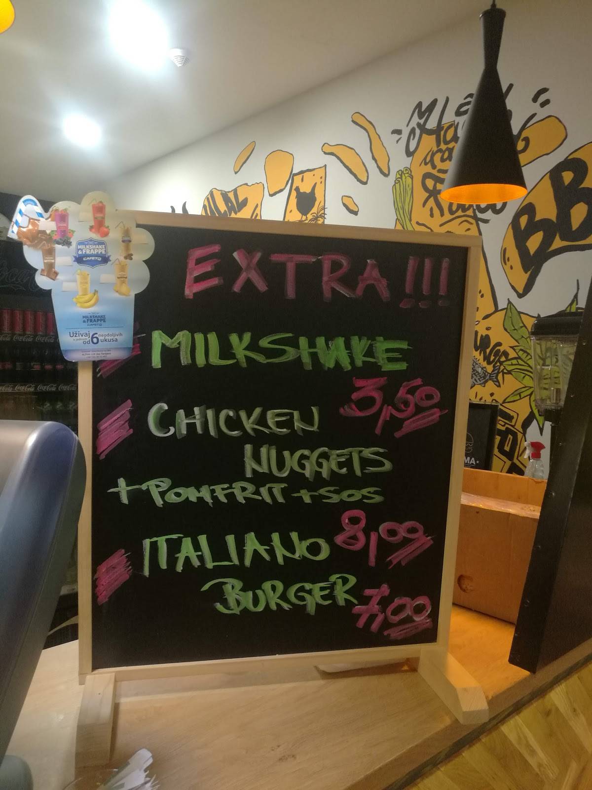 Menu at Mama Burgers SCC restaurant, Sarajevo