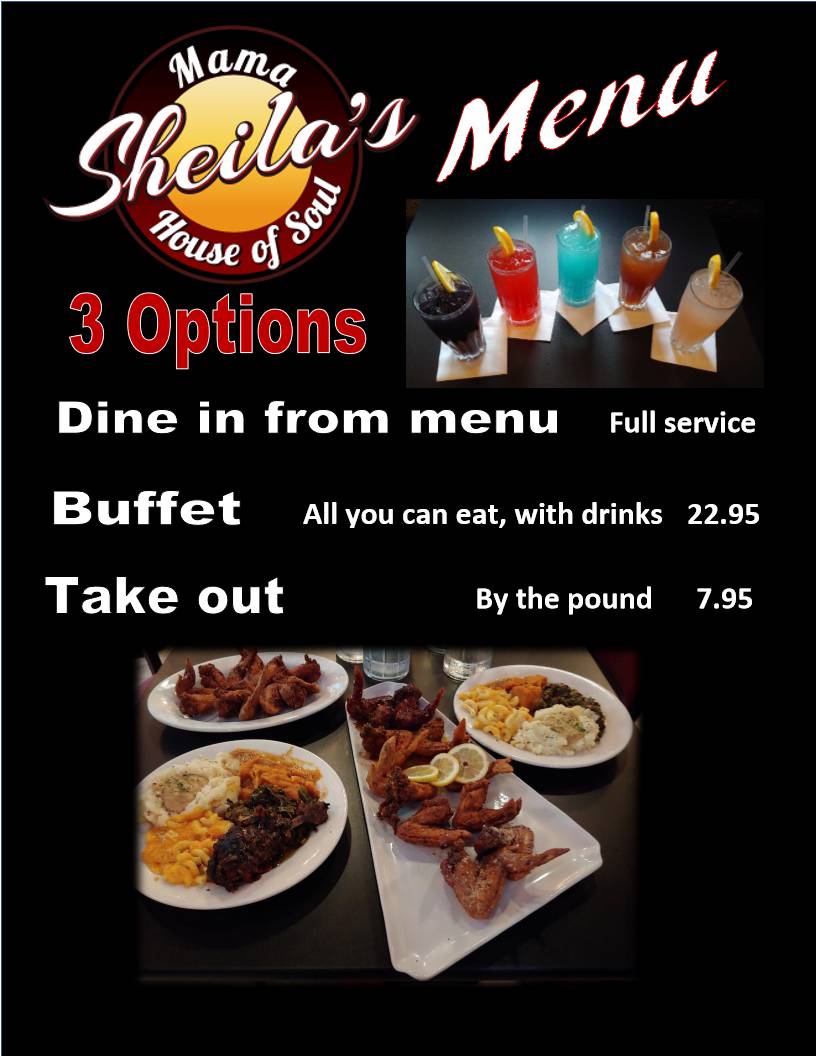 Menu at Mama Sheila's House of Soul restaurant, Minneapolis