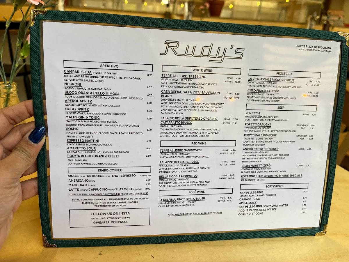 Menu at Rudy's Pizza Napoletana - Peter Street pub & bar, Manchester ...