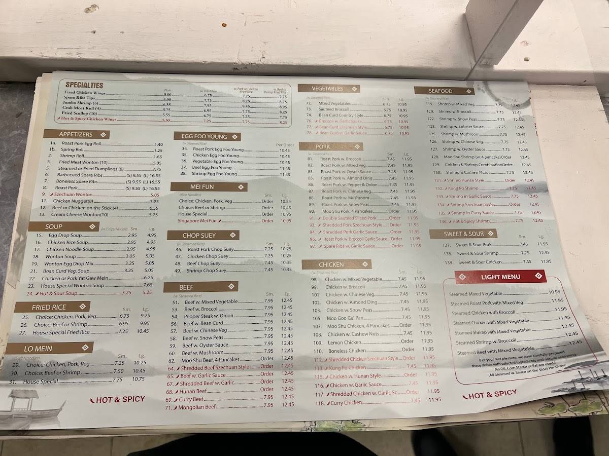 Menu at Mandarin Wok restaurant, Millington