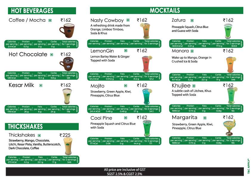 Menu at Mapro Garden, Lonavala