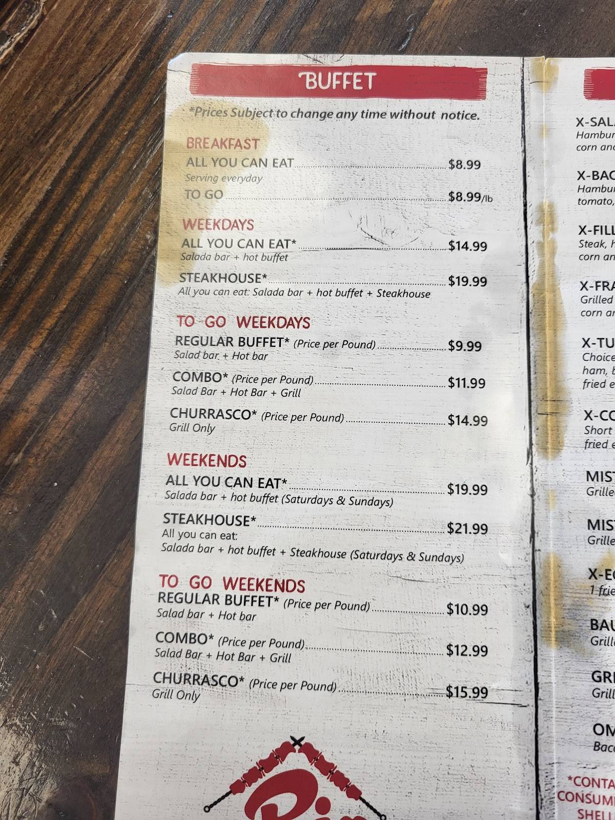 Menu at Rio Steakhouse and Bakery, Marietta