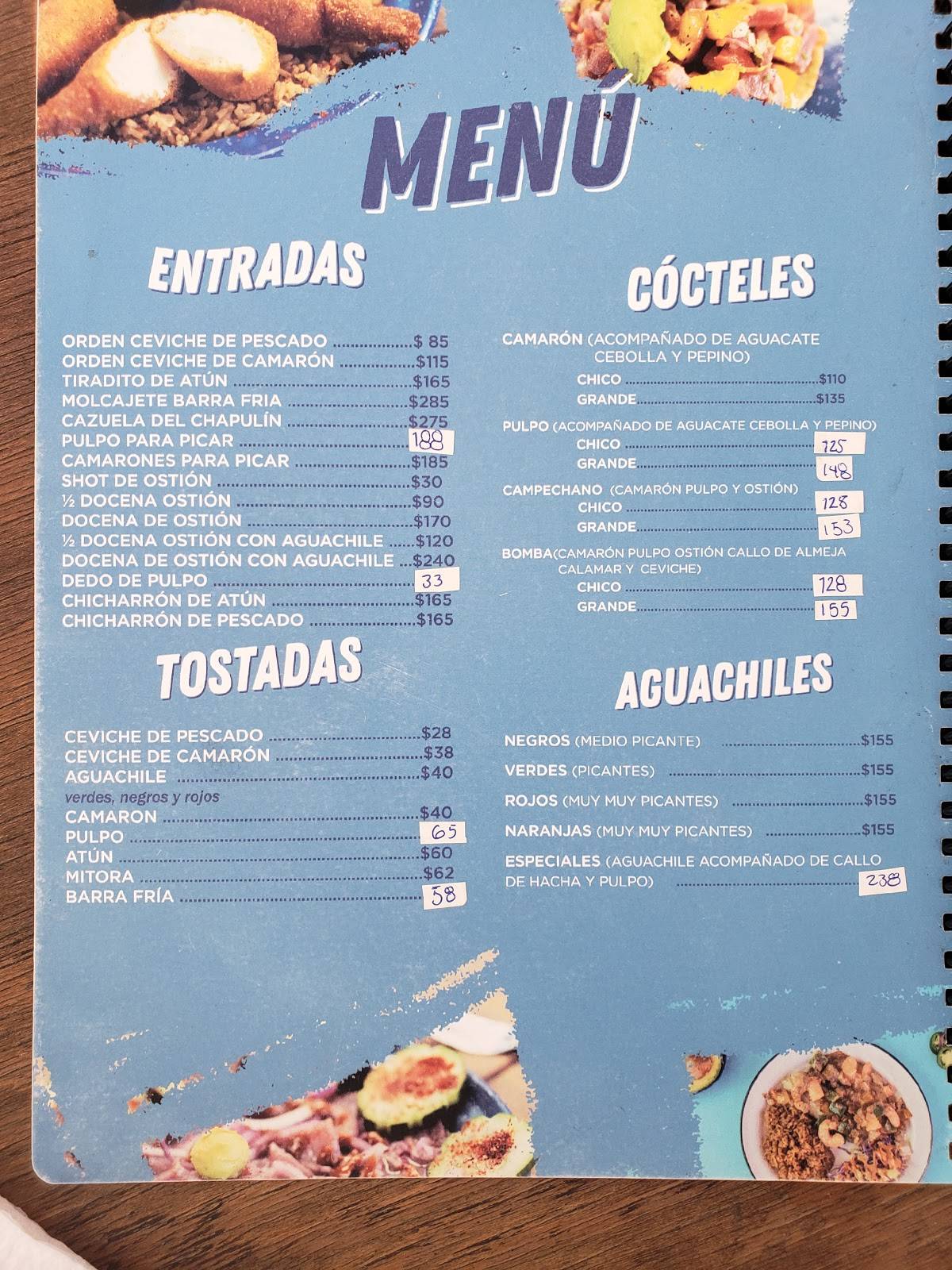 Carta de Mariscos La Barra Fria, Durango