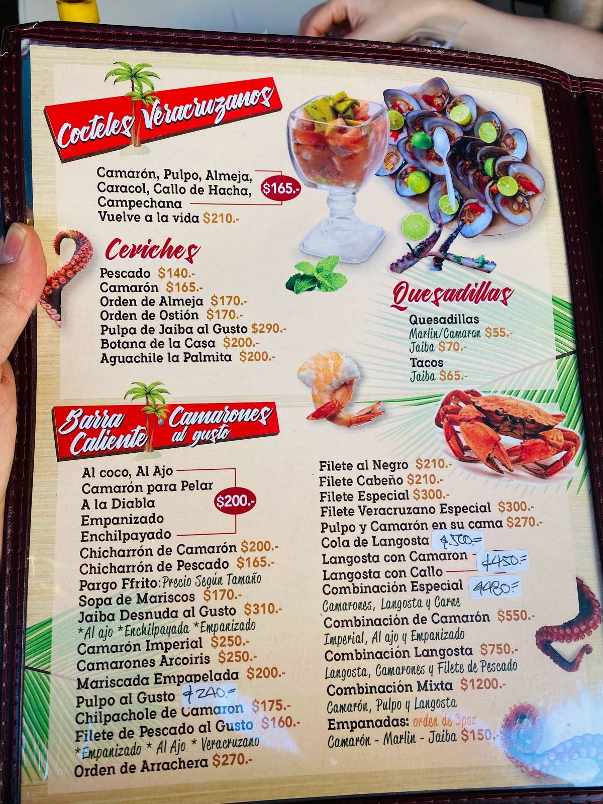 Carta del restaurante Mariscos la Palmita, Cabo San Lucas