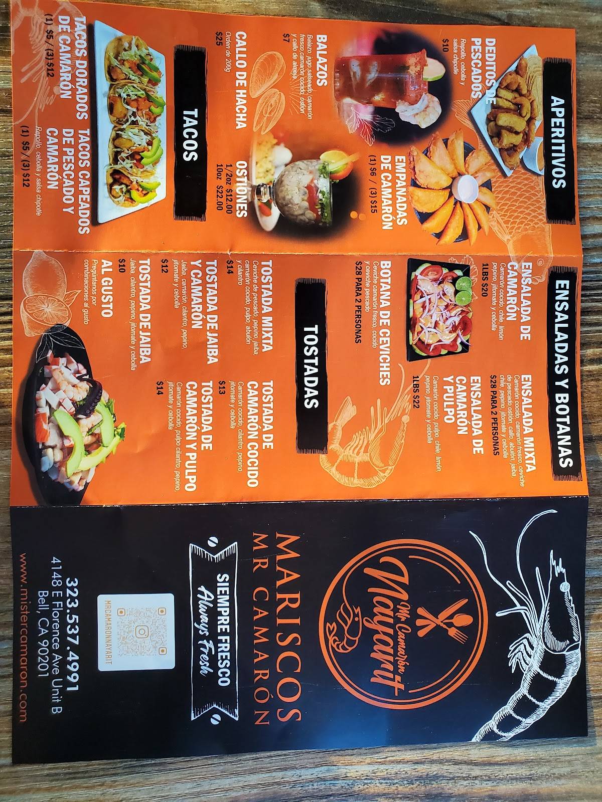 Carta del restaurante Mariscos Mr Camarón Nayarit, Bell