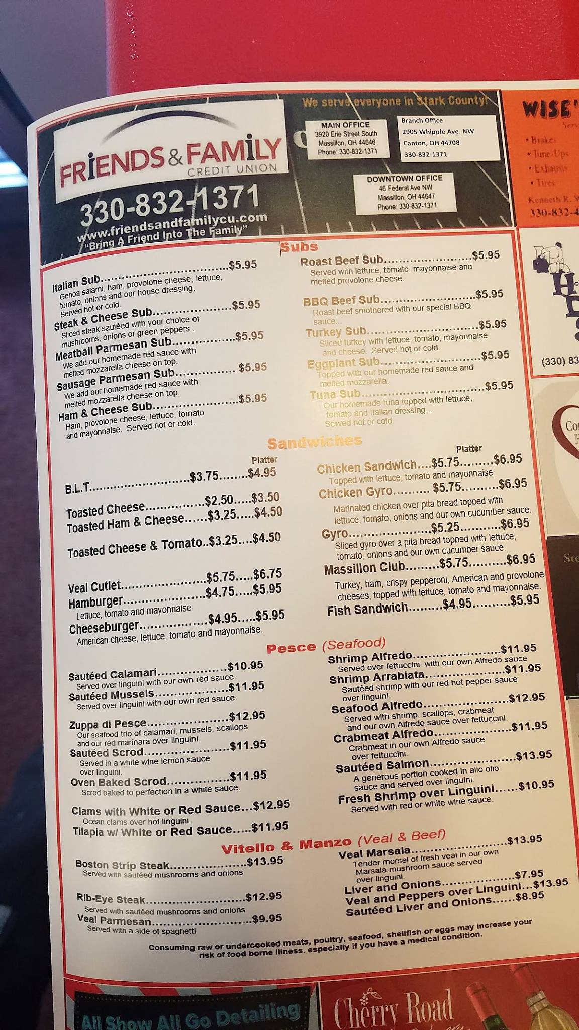 Menu at Smiley's pizzeria, Massillon