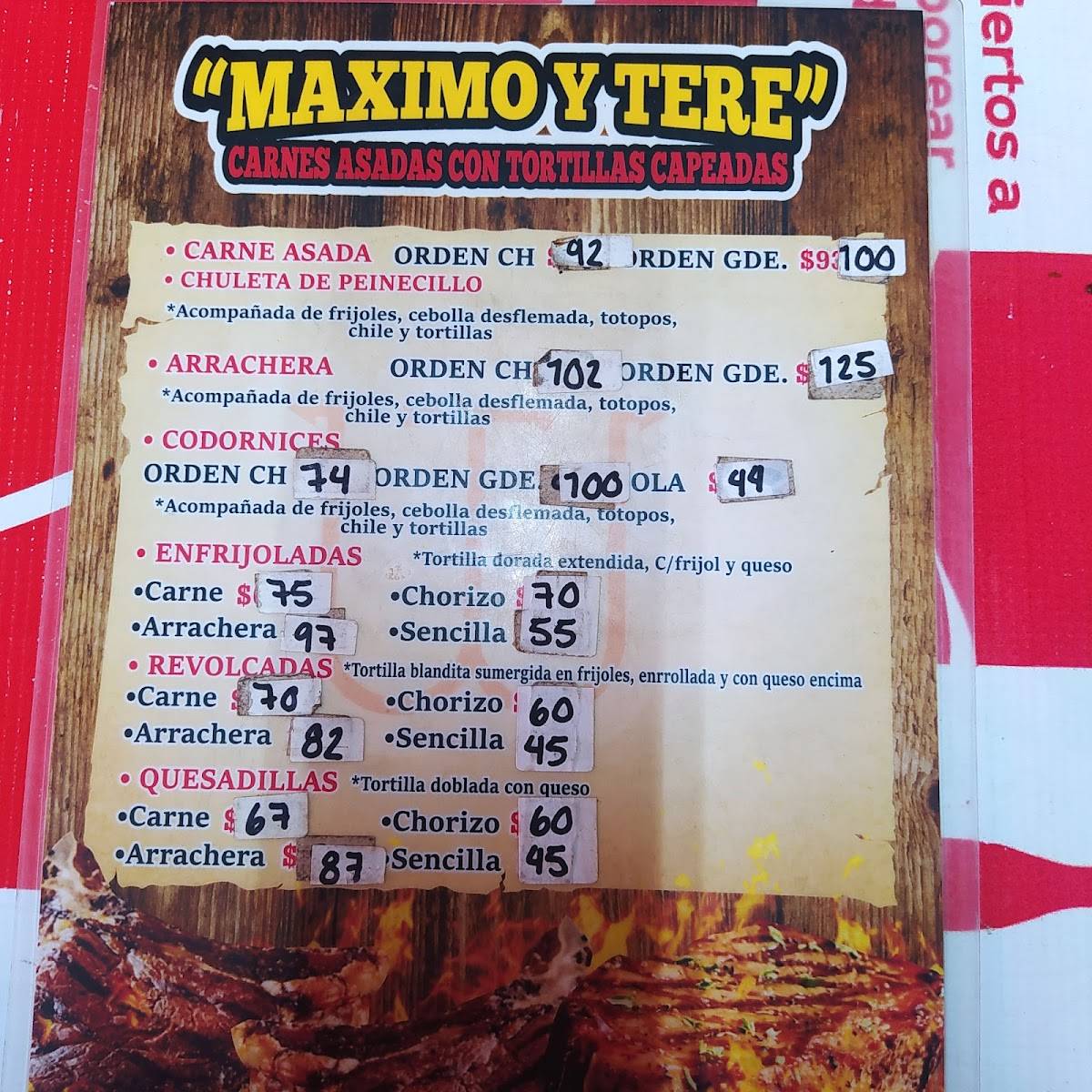 Carta del restaurante Máximo y Tere Carnes Asadas, Guadalajara