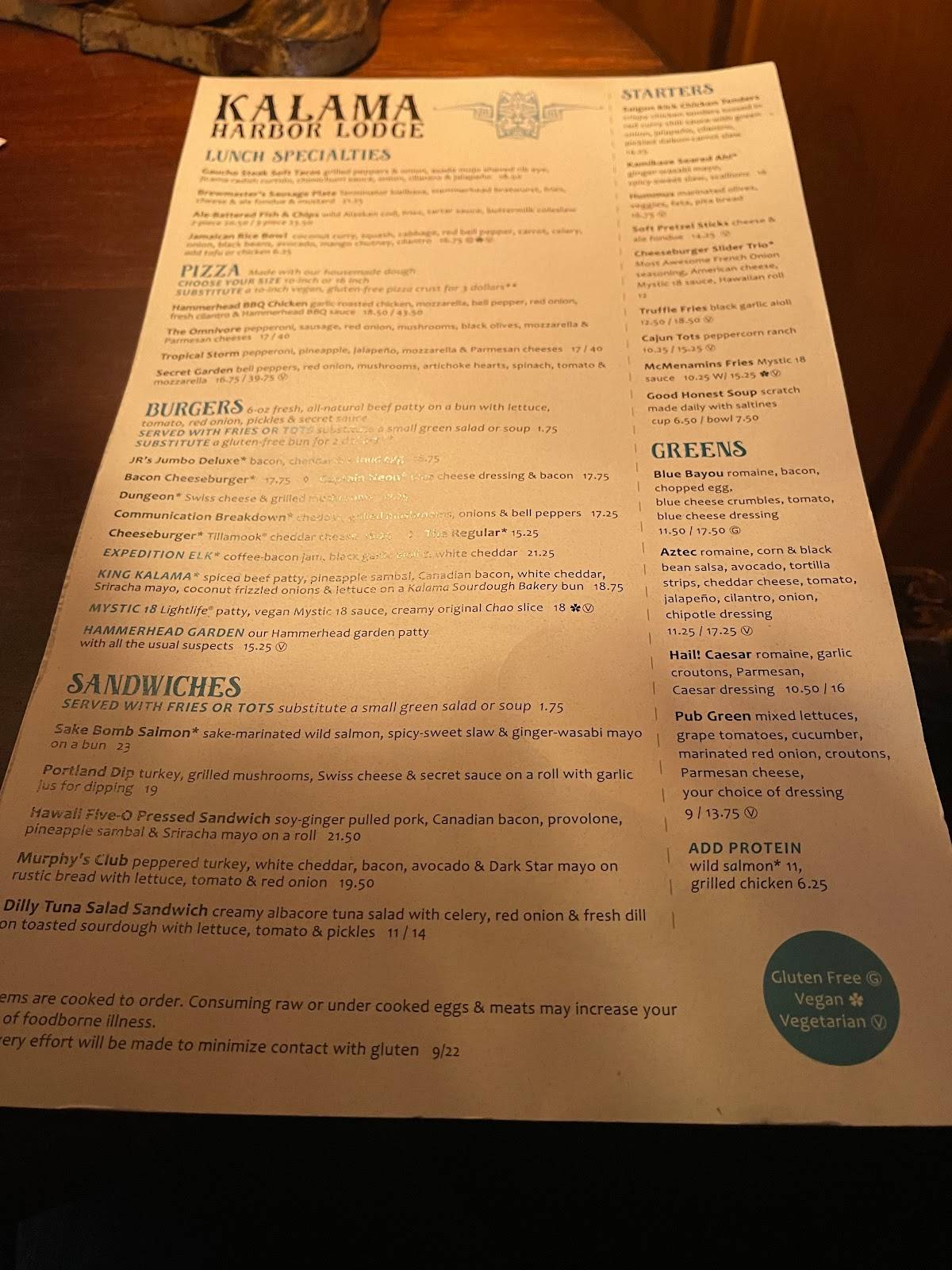 Menu at McMenamins Pub at Kalama Harbor Lodge, Kalama